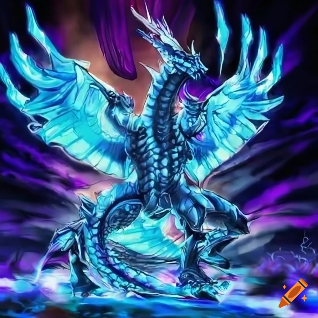 Detailed blue dragon in yu-gi-oh style