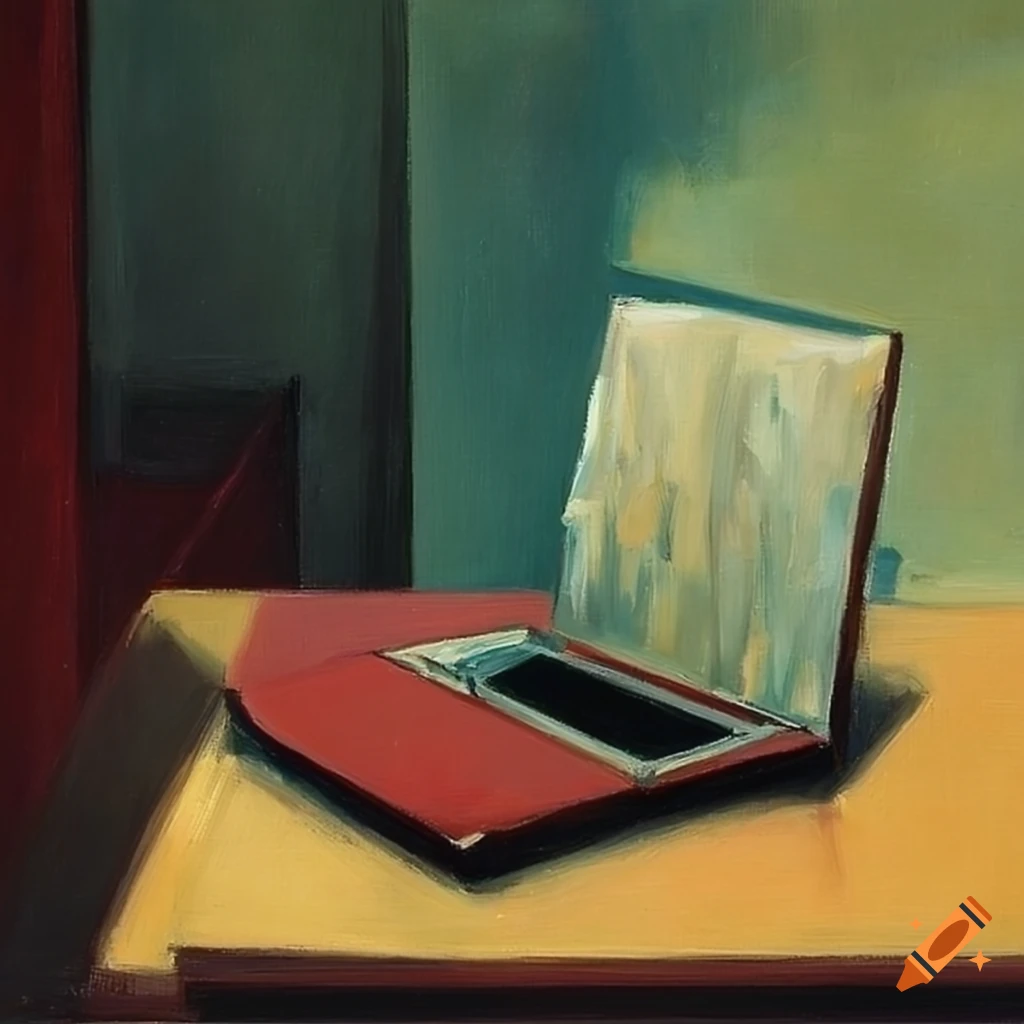 Painting of laptop on a desk inspired by edward hopper on Craiyon