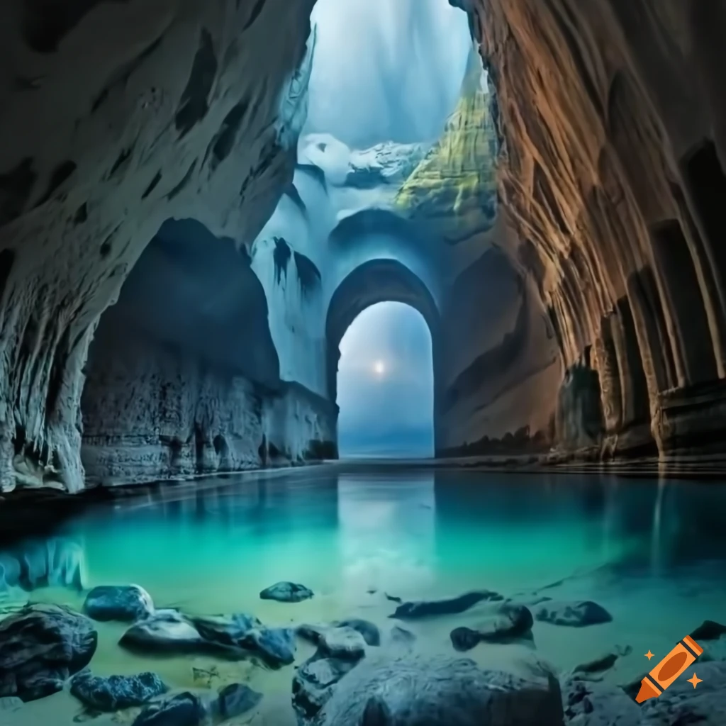 Photo of Greek temple ruins inside a cave on Craiyon