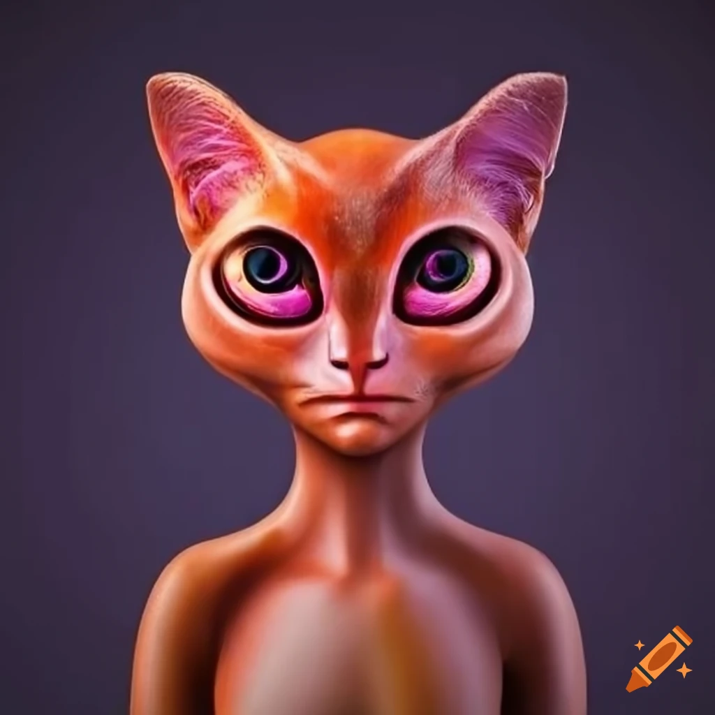Artistic depiction of an alien cat with flower-shaped head