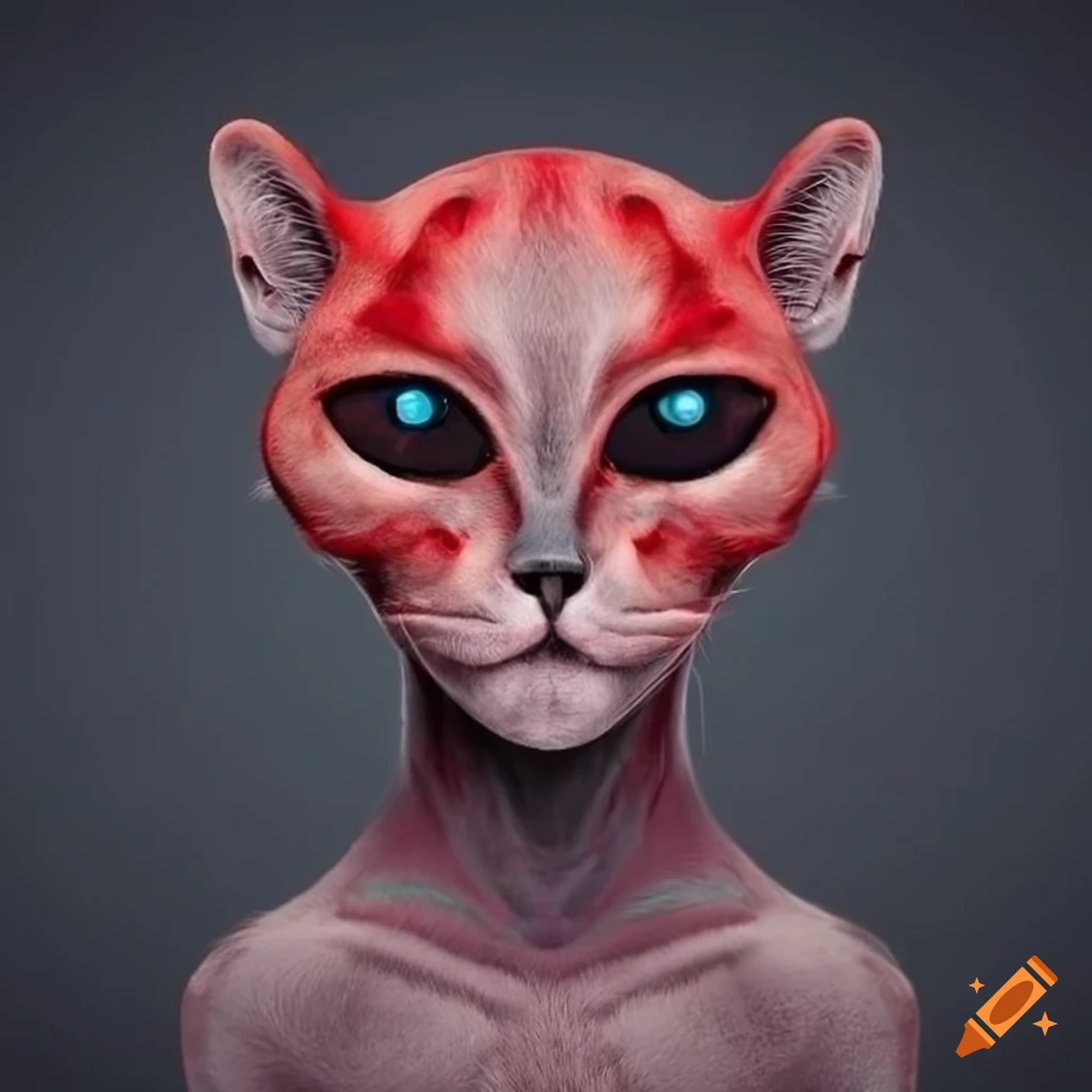 Red and grey alien cat with dog-shaped head on Craiyon