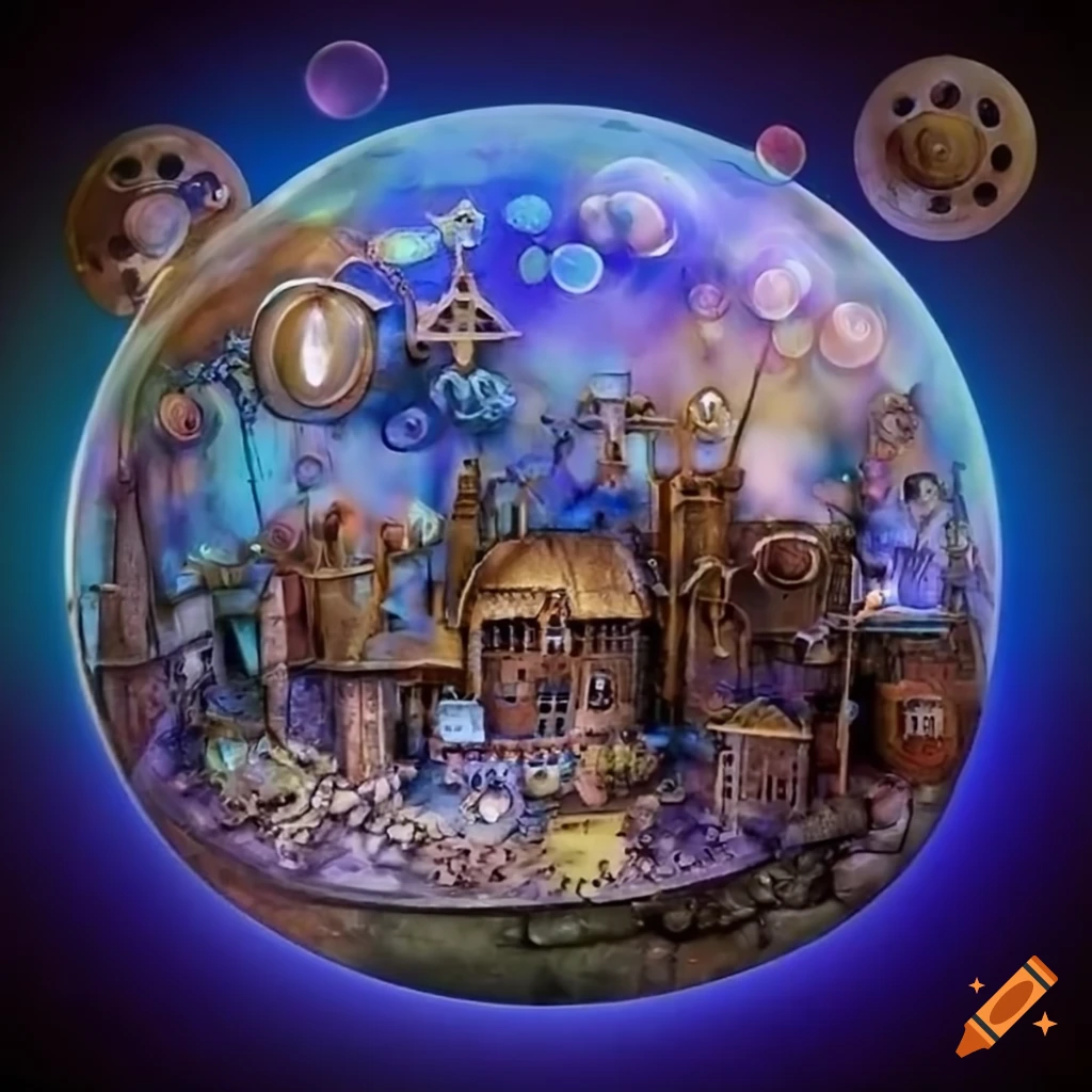 Steampunk diorama with vibrant colors and effects