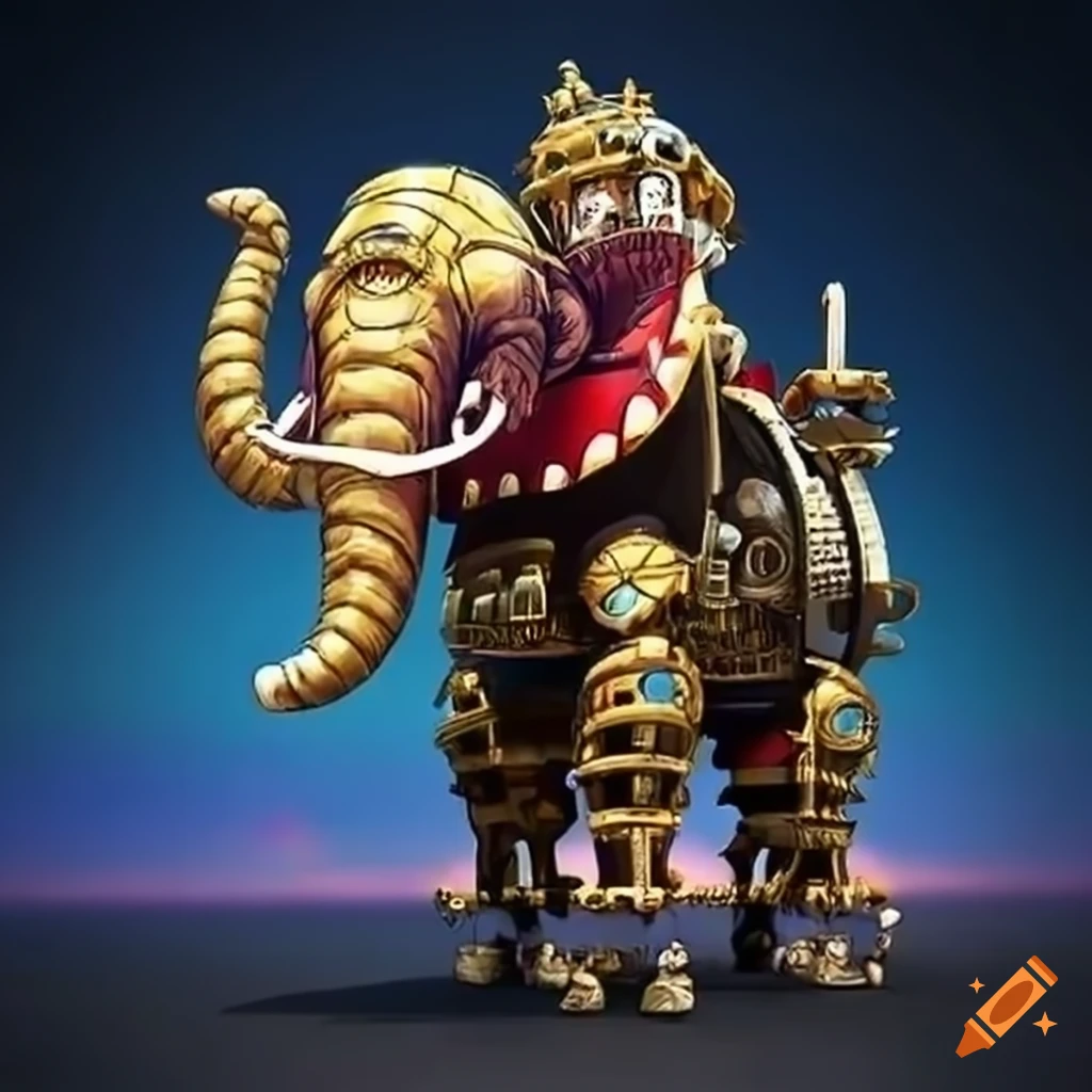 Mechanical elephant inspired by one piece on Craiyon