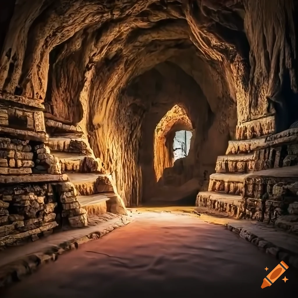 Photograph of an aztec town inside a cave