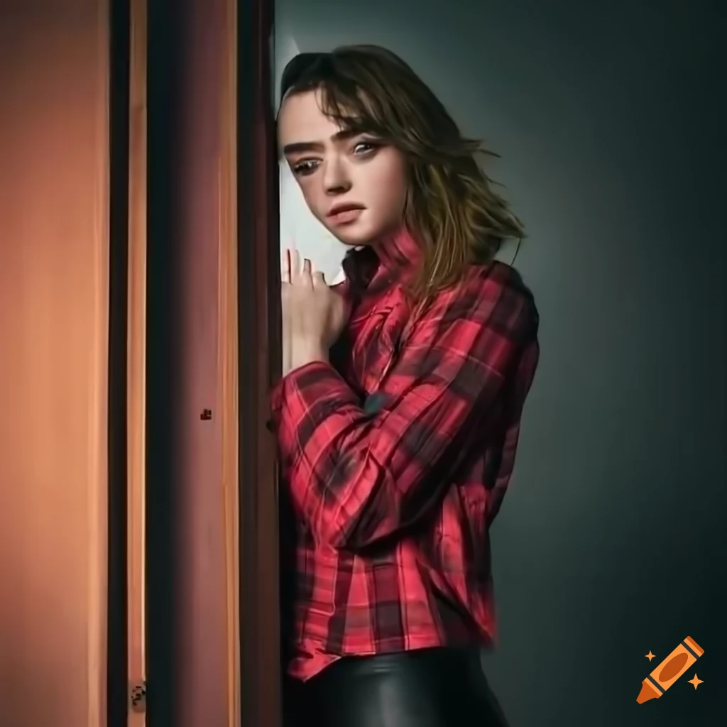 Portrait Of A Young Woman With Messy Hair And Wearing A Plaid Shirt And