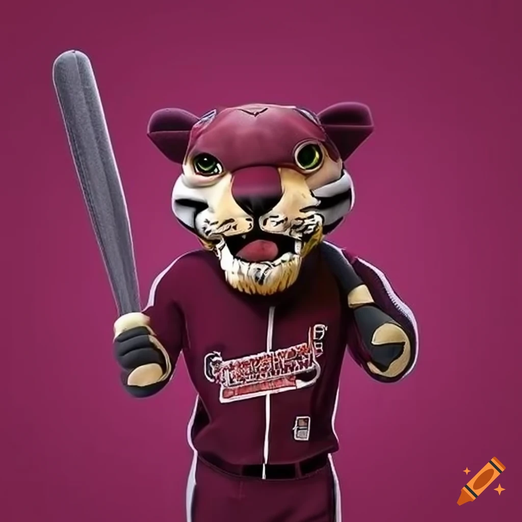 Jaguar mascot in garnet uniform with baseball bat on Craiyon