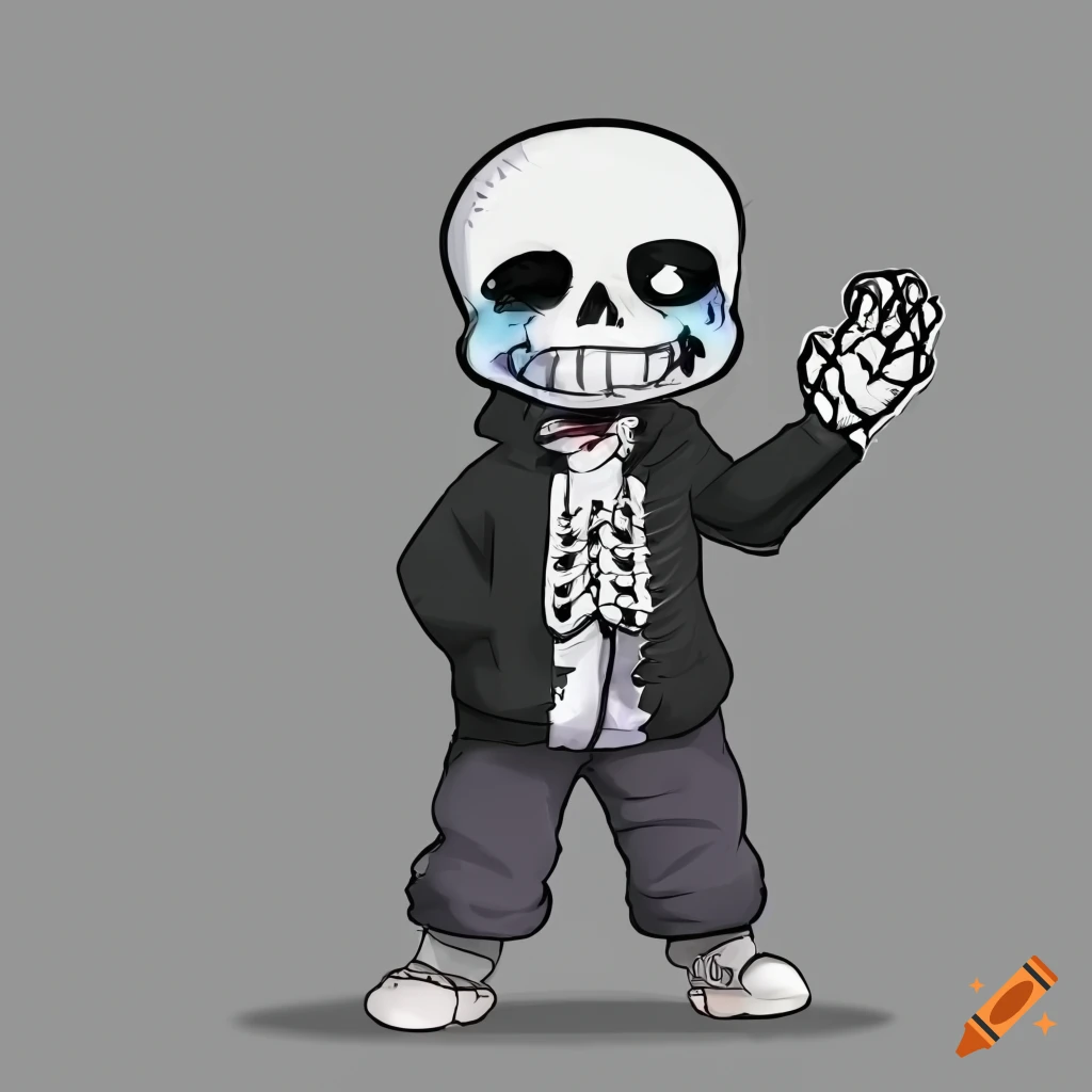 Chibi skeleton boy waving in black hoodie on Craiyon