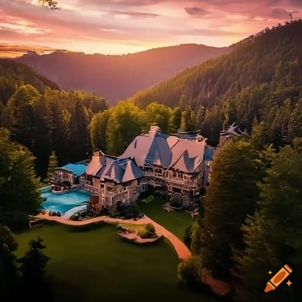 Luxurious mountain view mansion on Craiyon