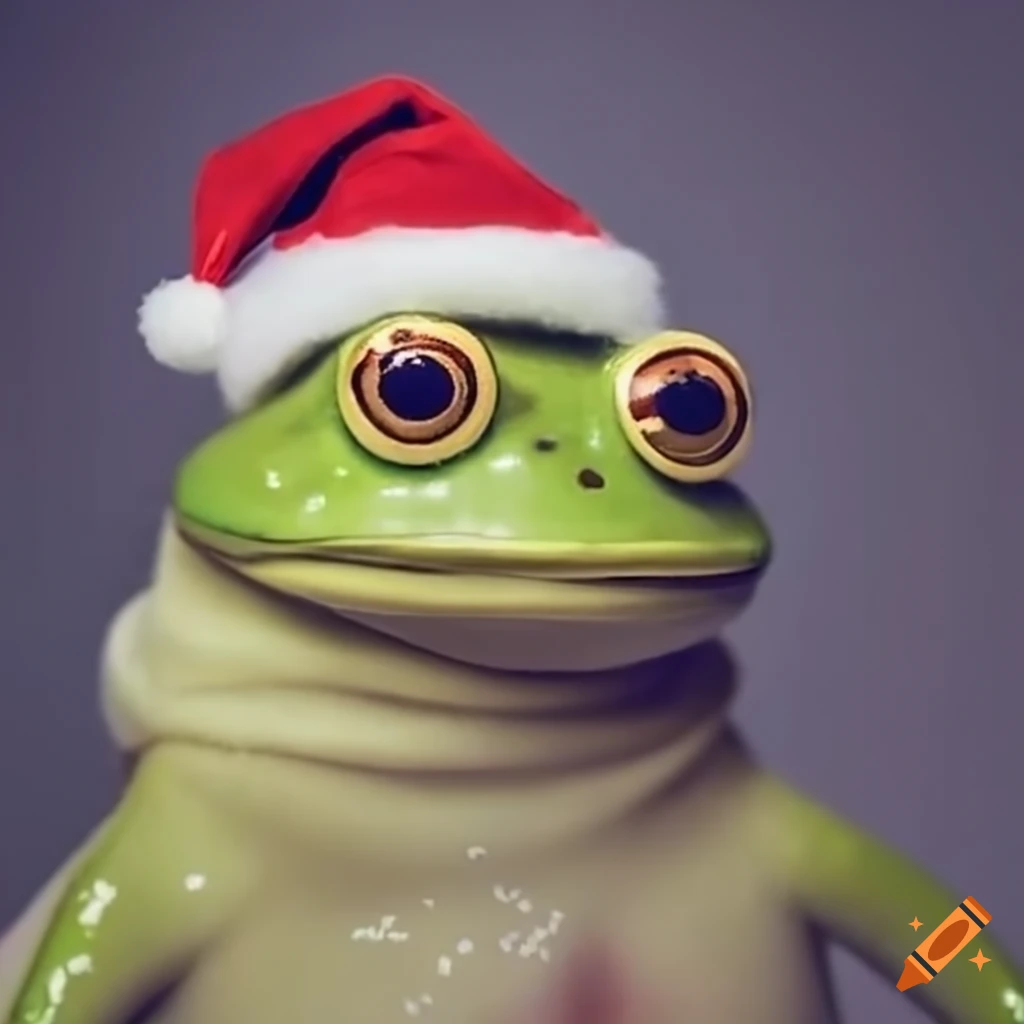 Cute christmas frog with a santa hat on Craiyon