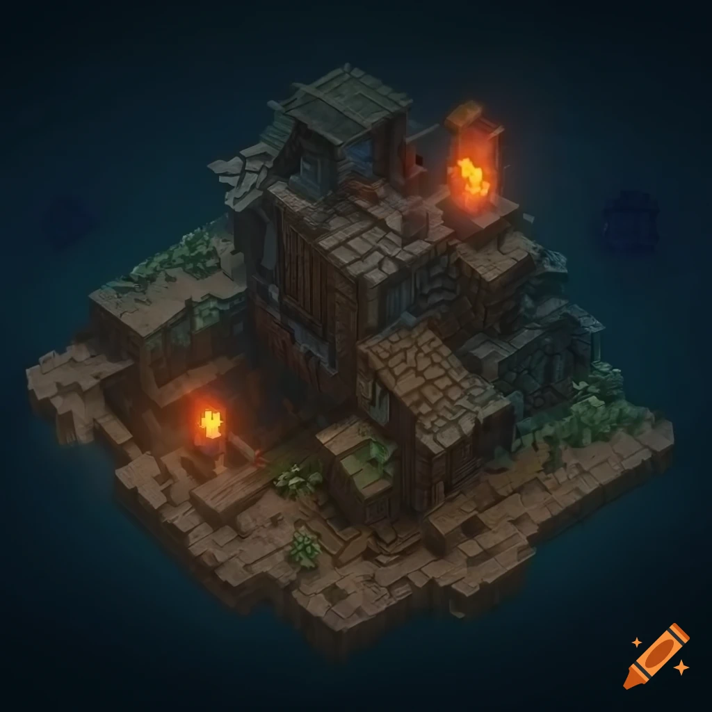 Intricate isometric battle map with detailed terrain on Craiyon