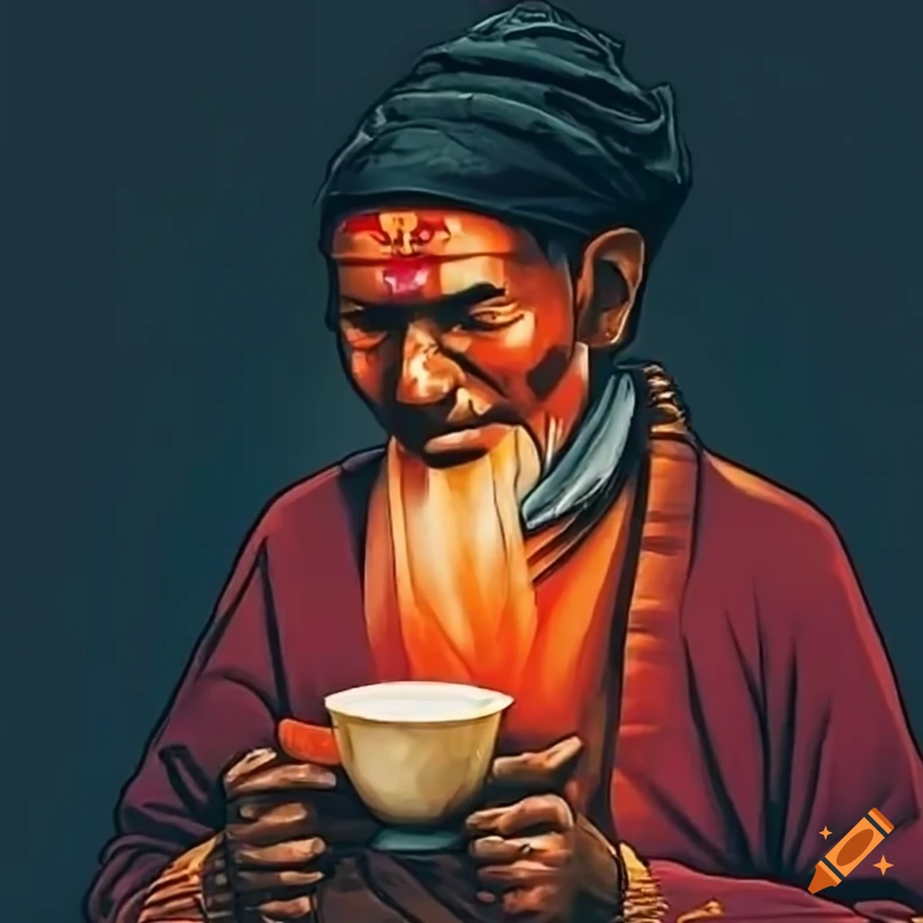 A man in nepal drinking tea on Craiyon
