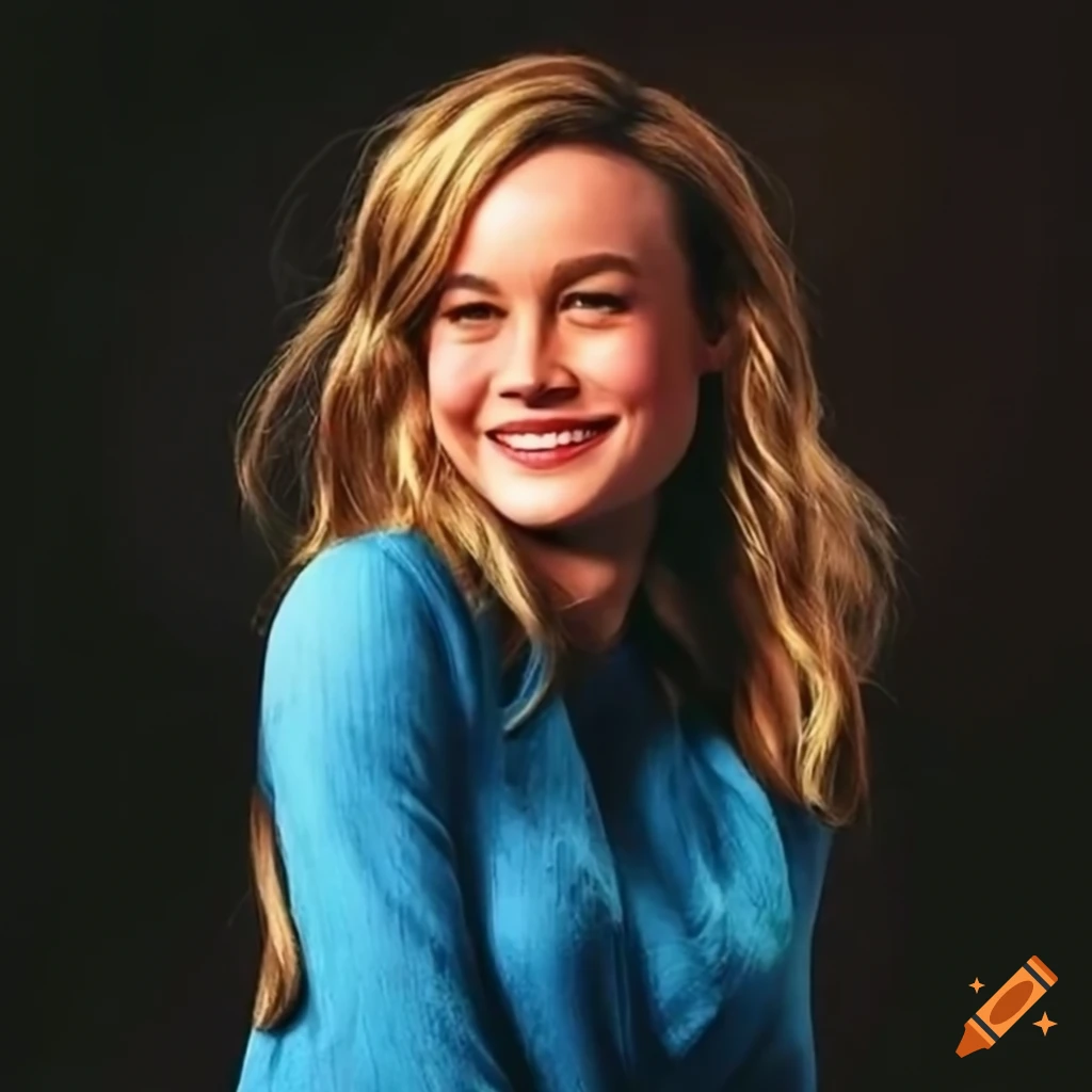 Smiling brie larson wearing a blue shirt on Craiyon