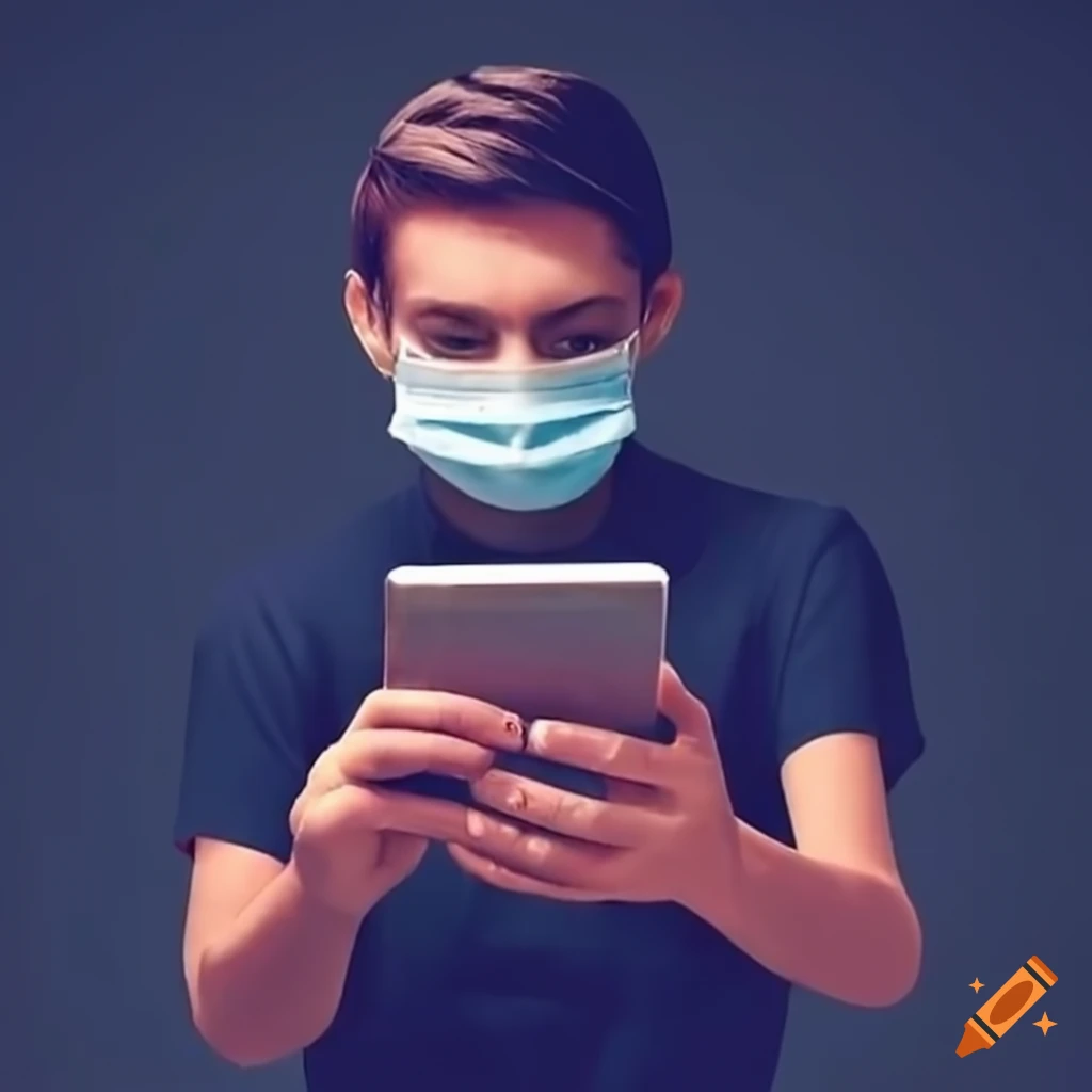 Person using social media with a face mask on Craiyon