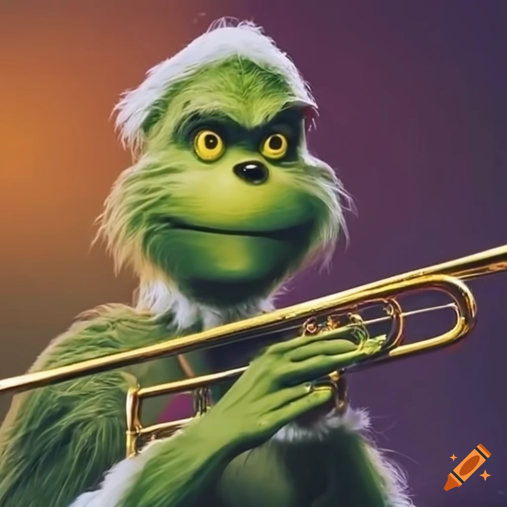 Image of the grinch playing a trombone on Craiyon