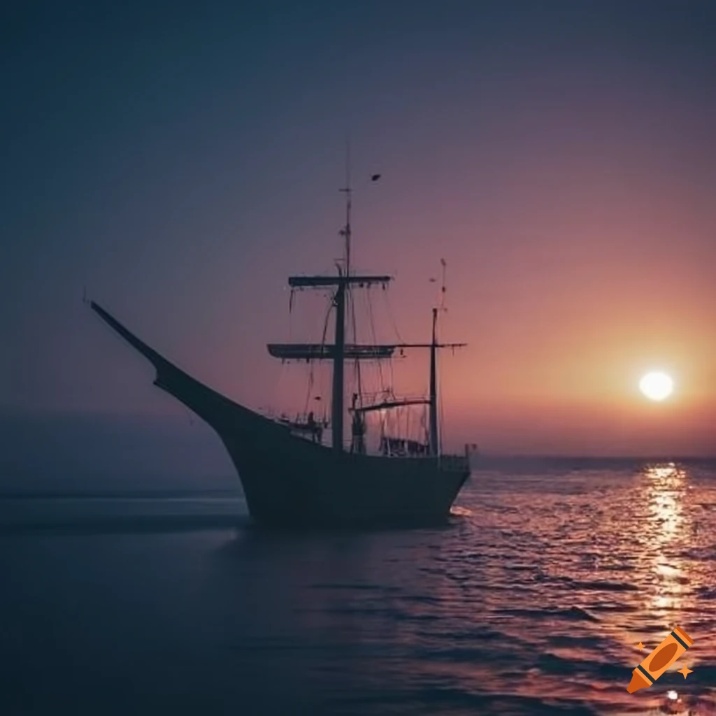 Ship on tranquil sea during sunset on Craiyon