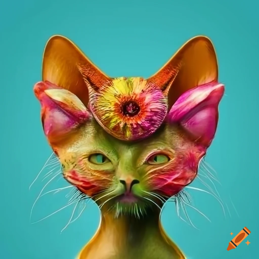 Art of an alien cat with flower-shaped head on Craiyon