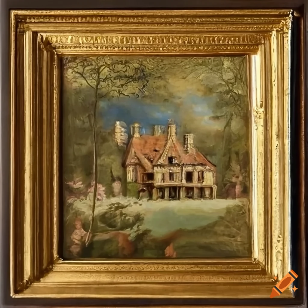 Oil painting of a medieval manor surrounded by forest at night on Craiyon