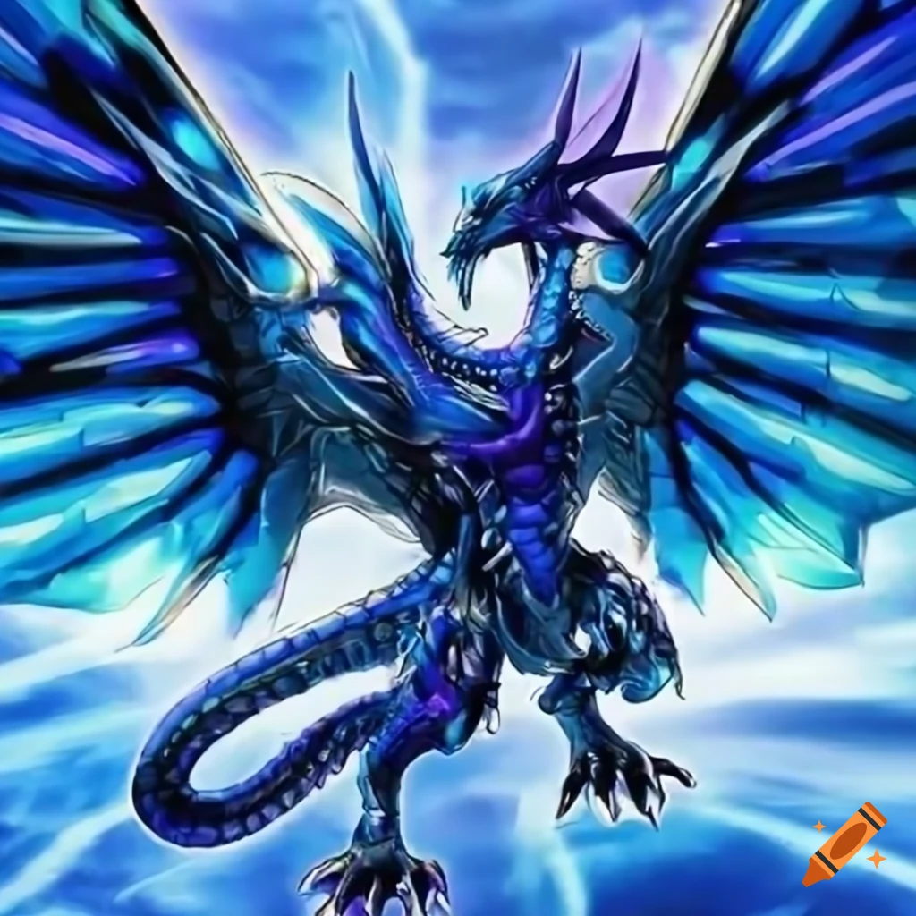 Detailed artwork of a blue dragon with wings and tail