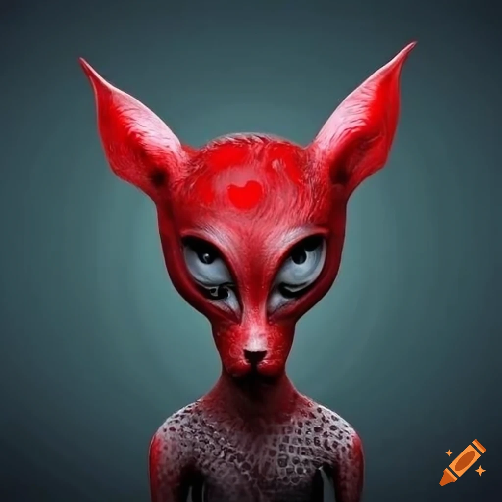 Red and grey alien cat with dog-shaped head