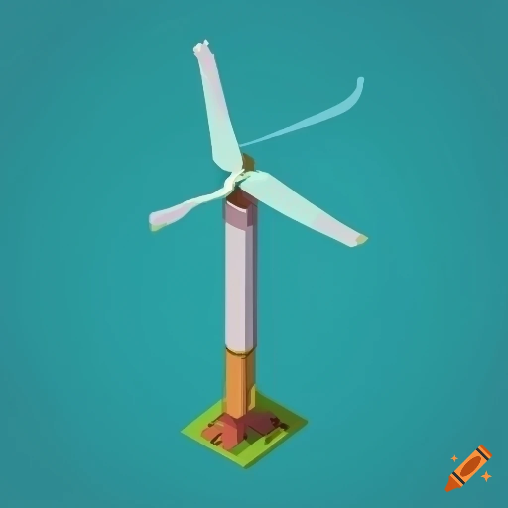 Isometric pixel art of wind turbines and accumulators
