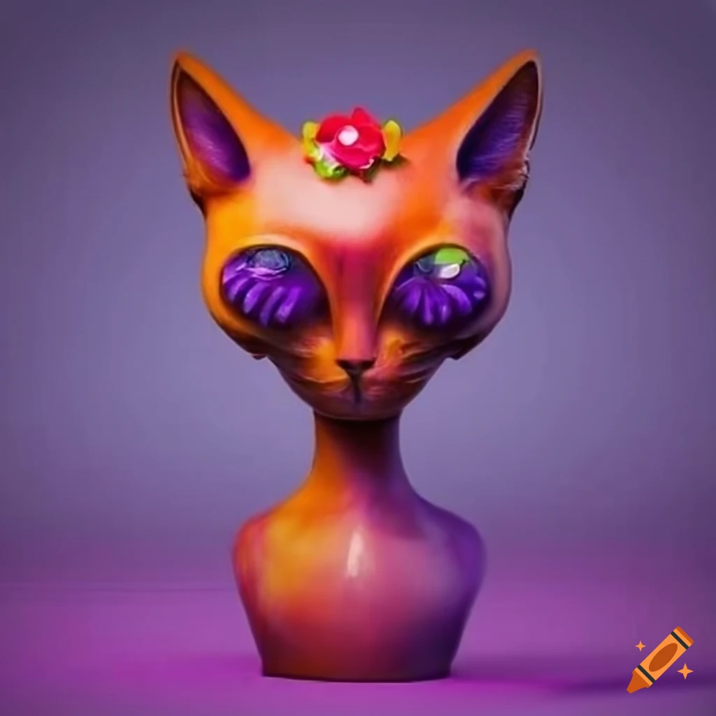 Artistic depiction of a cat with a flower-shaped head on Craiyon