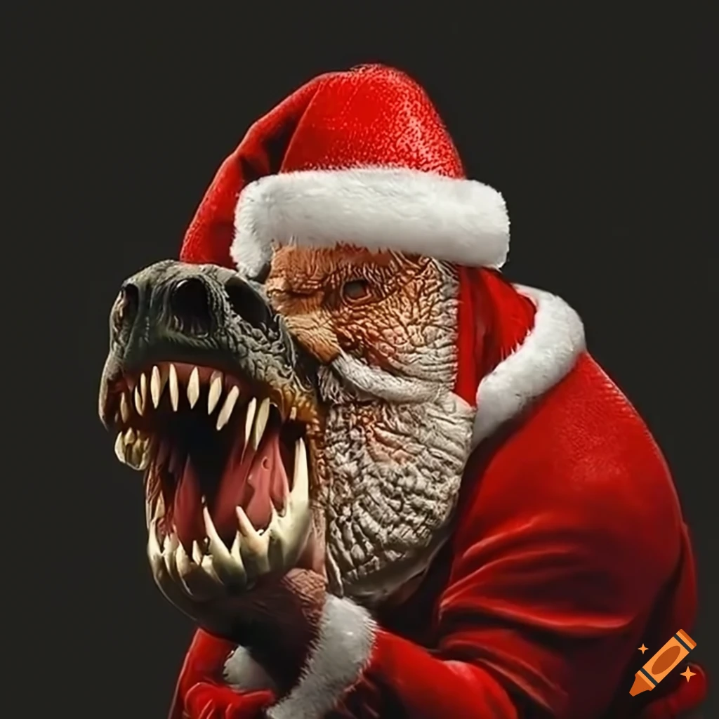 Funny santa t-rex illustration on Craiyon