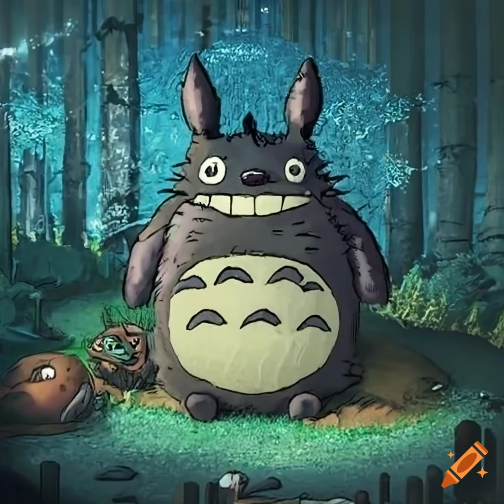 Diorama of totoro and blade runner inspired world on Craiyon