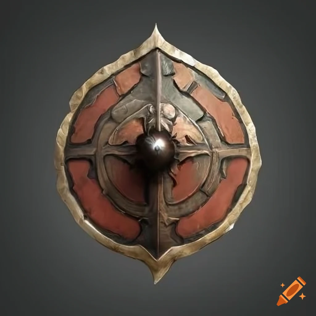 Round bronze shield with an engraved dragon motif on Craiyon