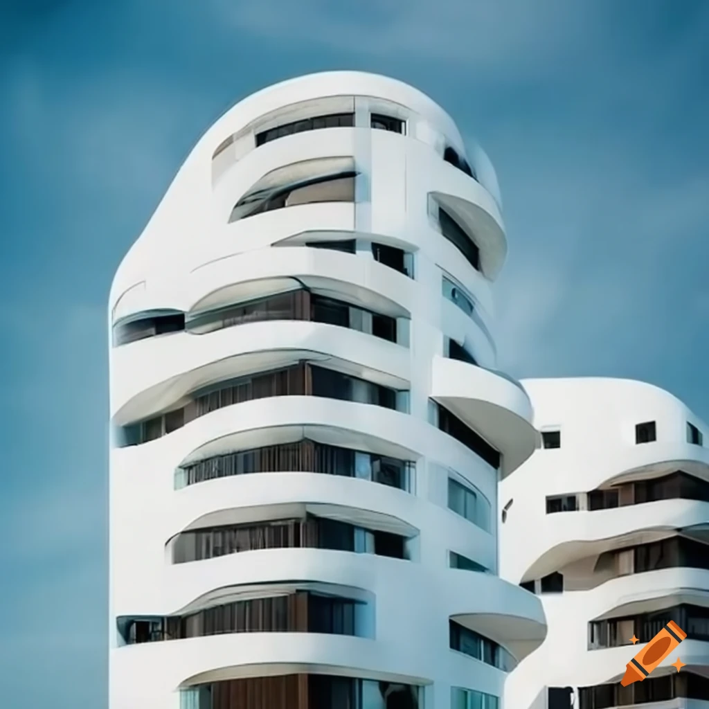 Innovative architecture of a futuristic apartment block on Craiyon