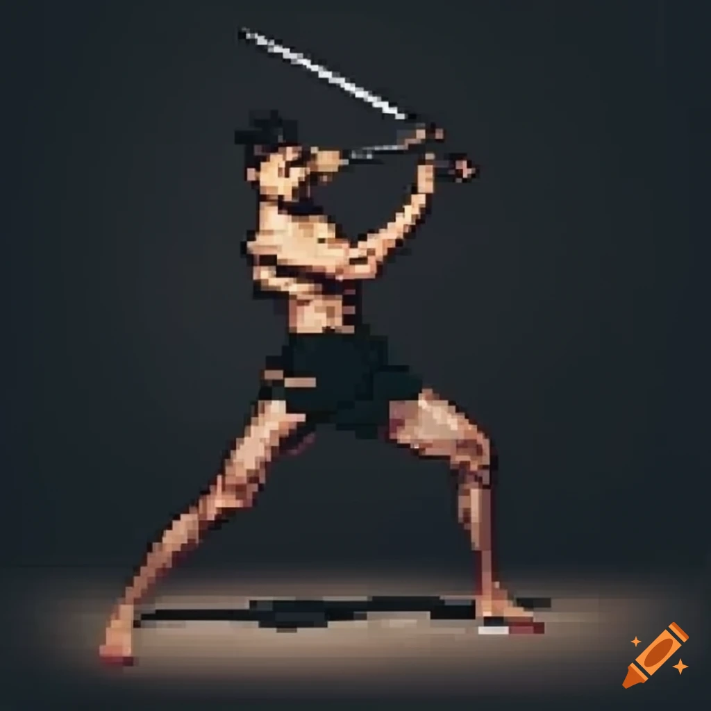 8-bit hero with a sword and jumping on Craiyon