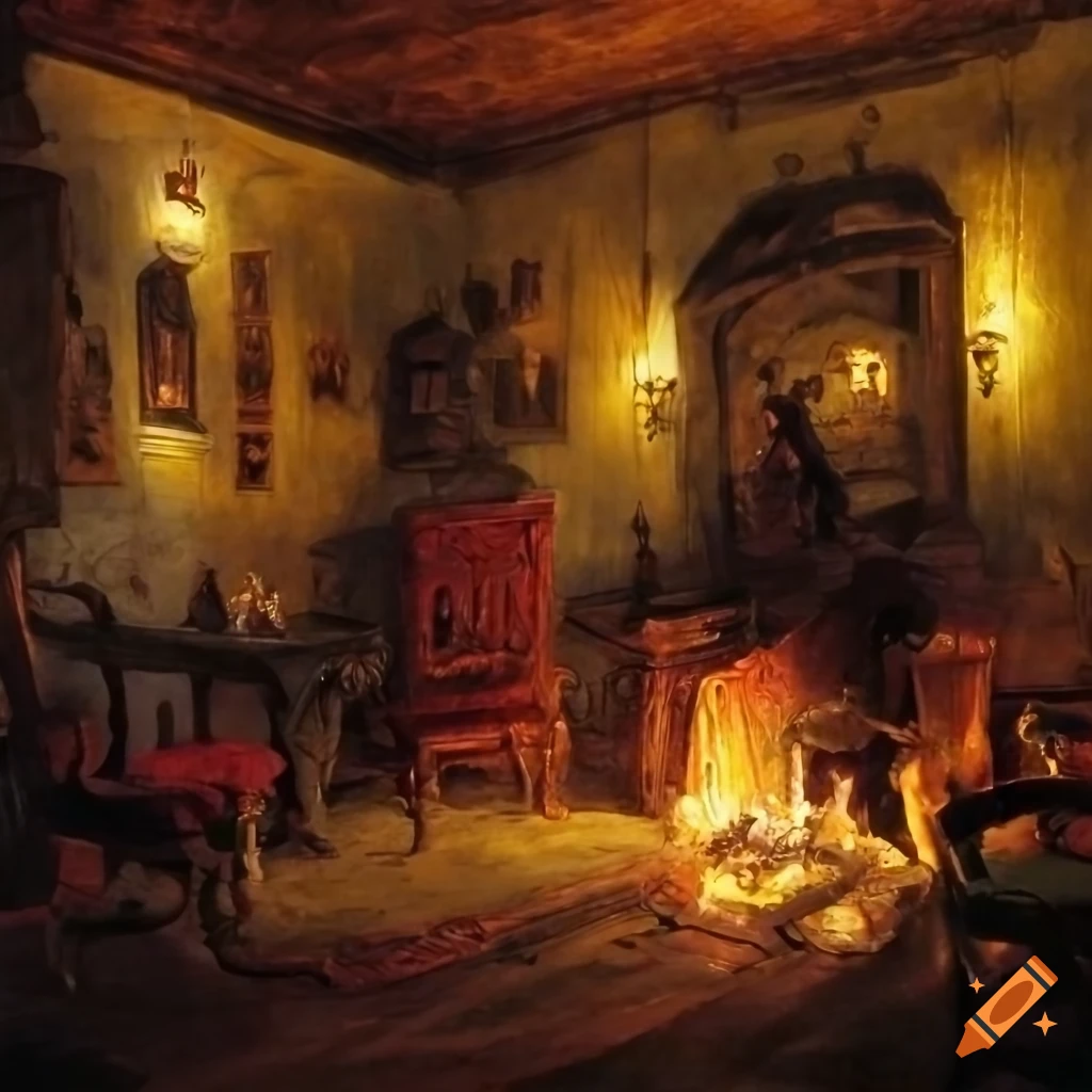 Masterfully painted medieval inn parlor on Craiyon