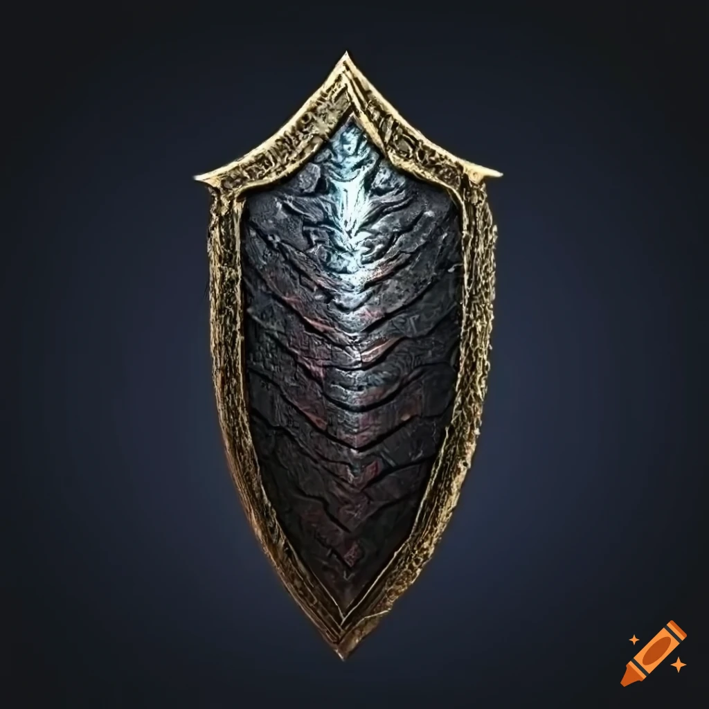 Artwork of a magical shield made of black dragon scales on Craiyon