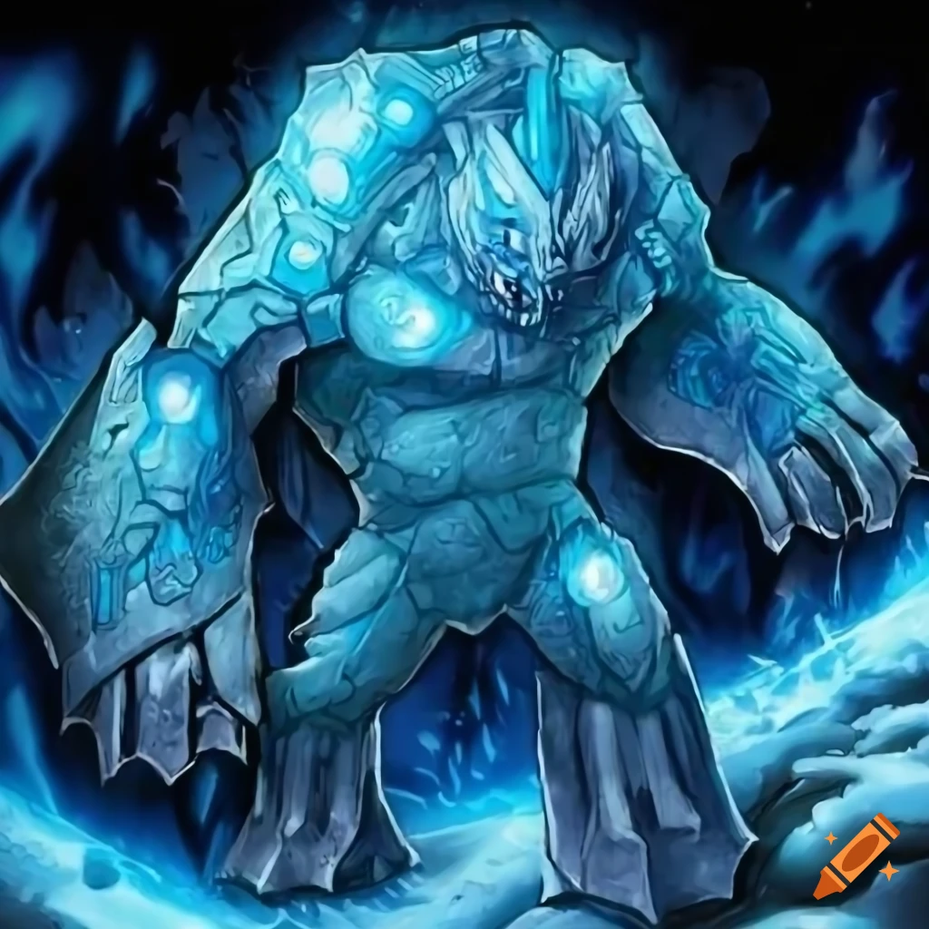 Detailed artwork of an ice golem creature on Craiyon