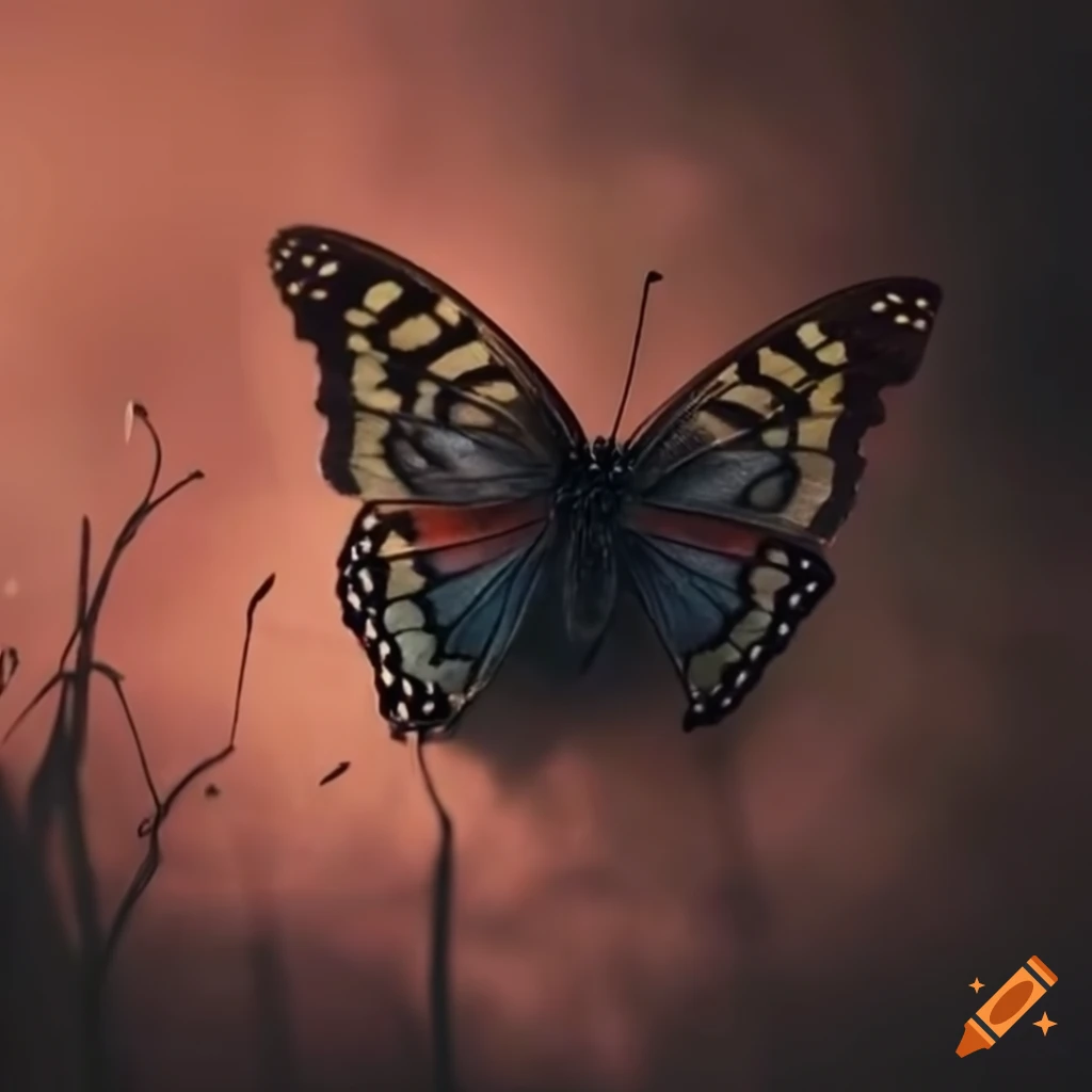 Close-up of a butterfly in a dystopian landscape on Craiyon