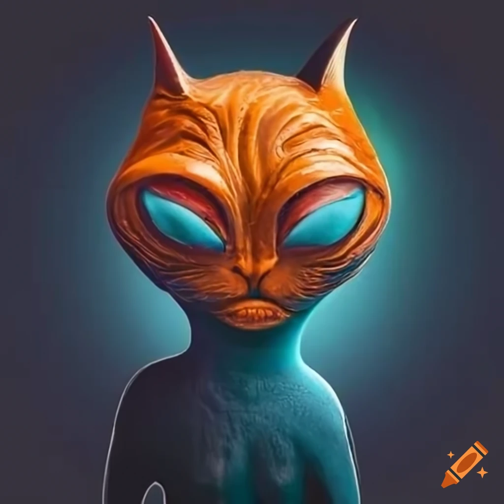 Image of an alien-like cat with an orange-shaped head on Craiyon