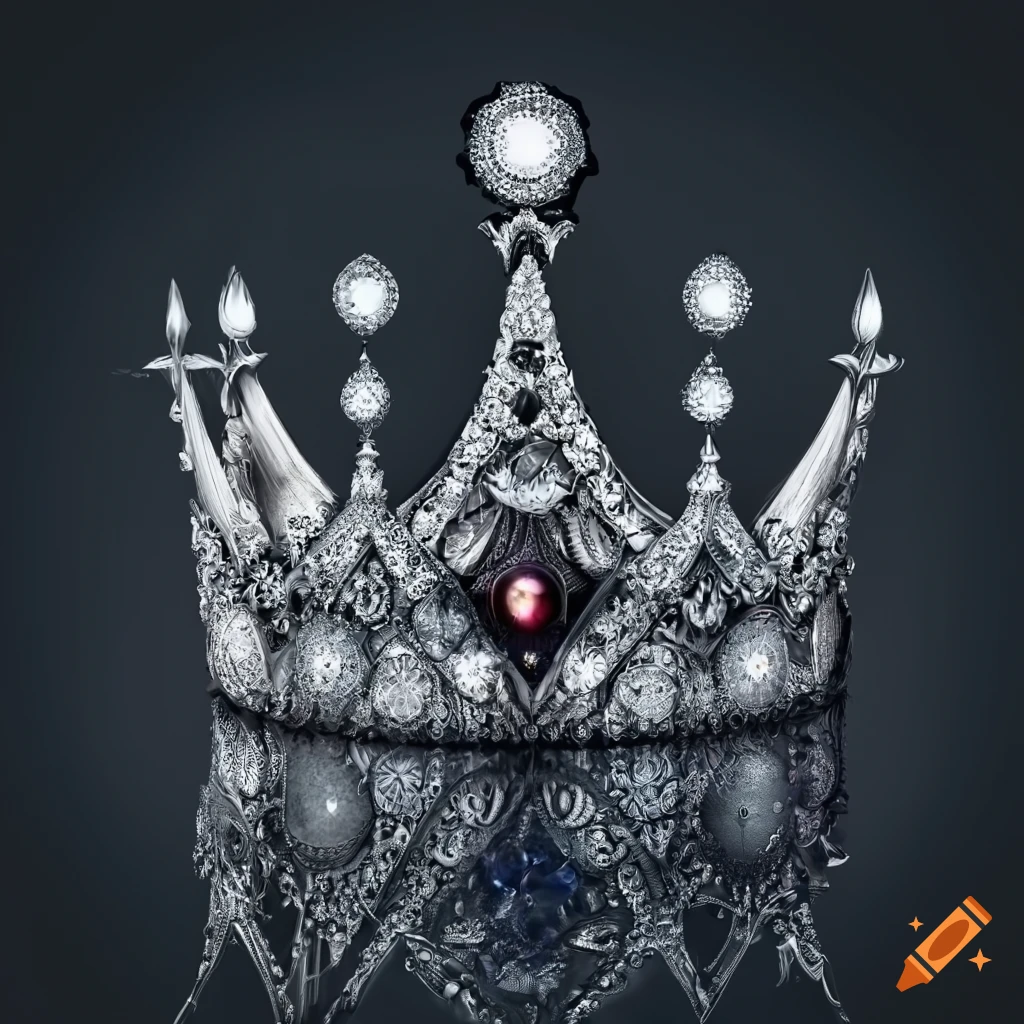 Detailed gothic crown with dark metal, silver, and garnet stone on Craiyon