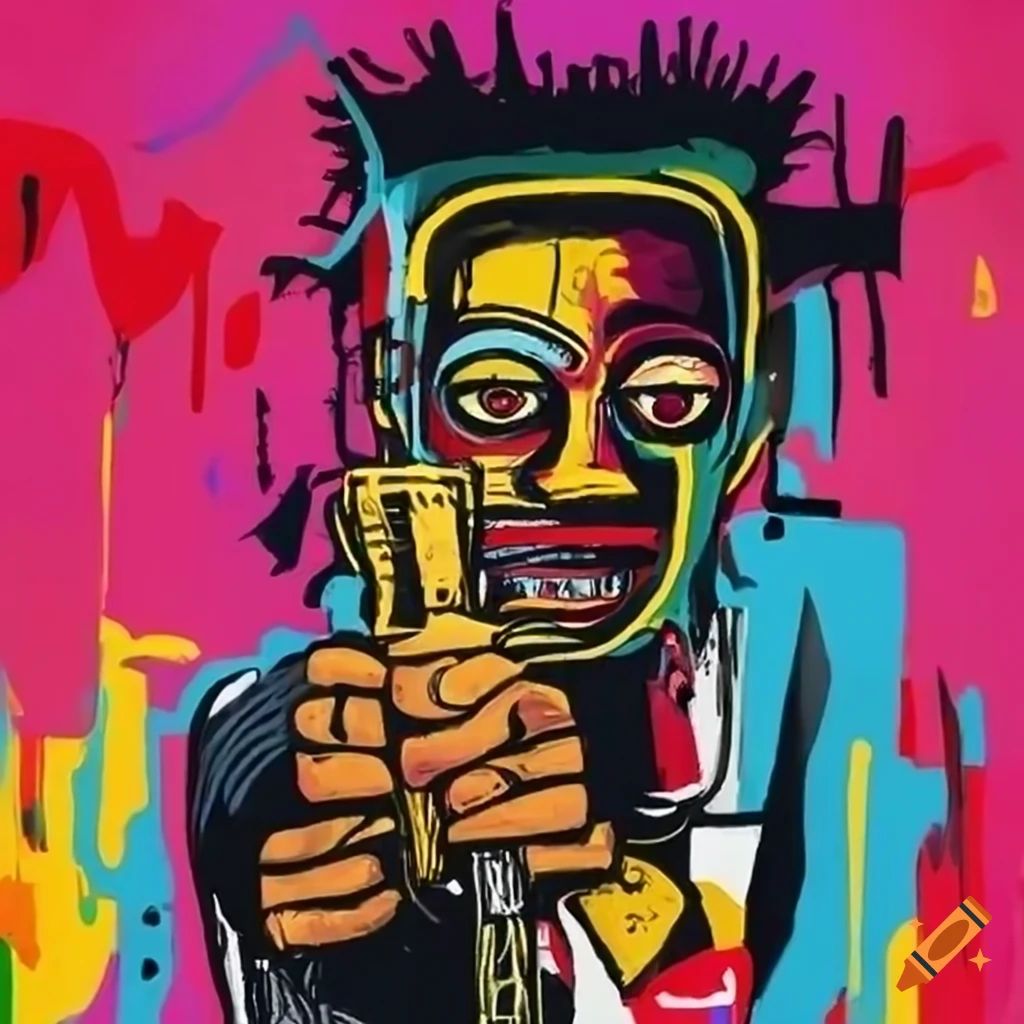 Graffiti art of a man holding a gun on Craiyon