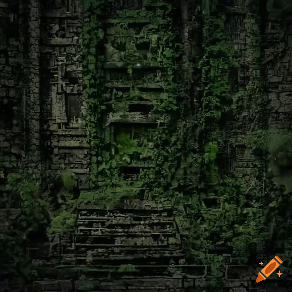 H r giger inspired alien in a damp and overgrown ruins