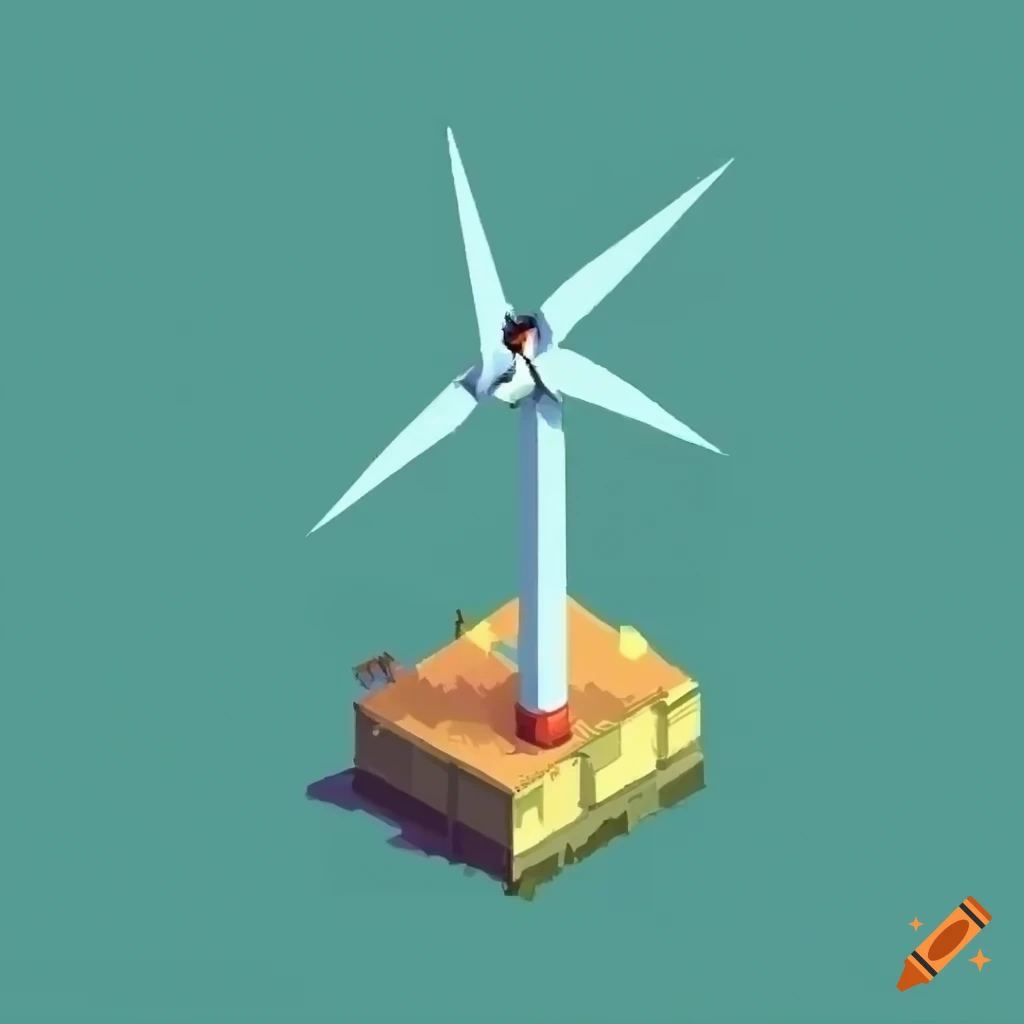 Detailed pixel art of wind turbine and accumulators