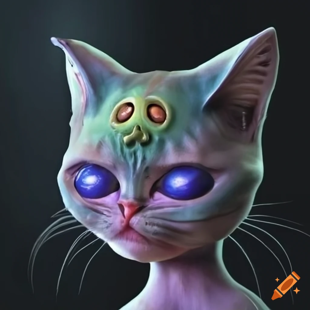Alien cat with a cone-shaped head