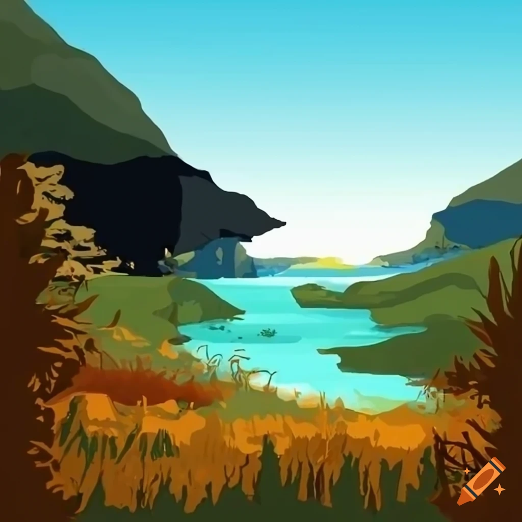 2d illustration of a lake in south african style