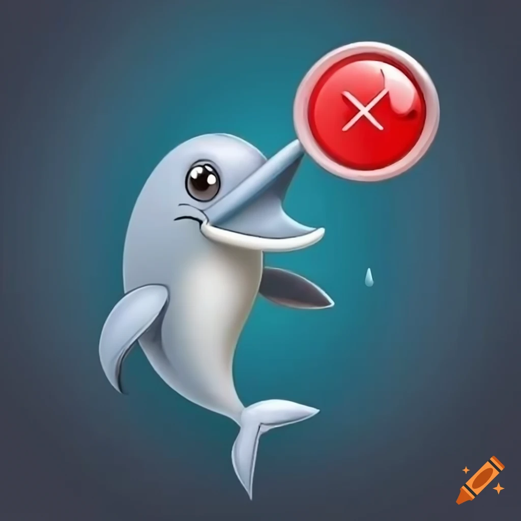 Cartoon dolphin engineer holding a red button on Craiyon