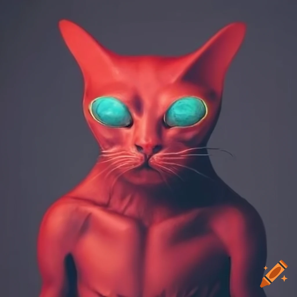Red alien cat with a shark-shaped head