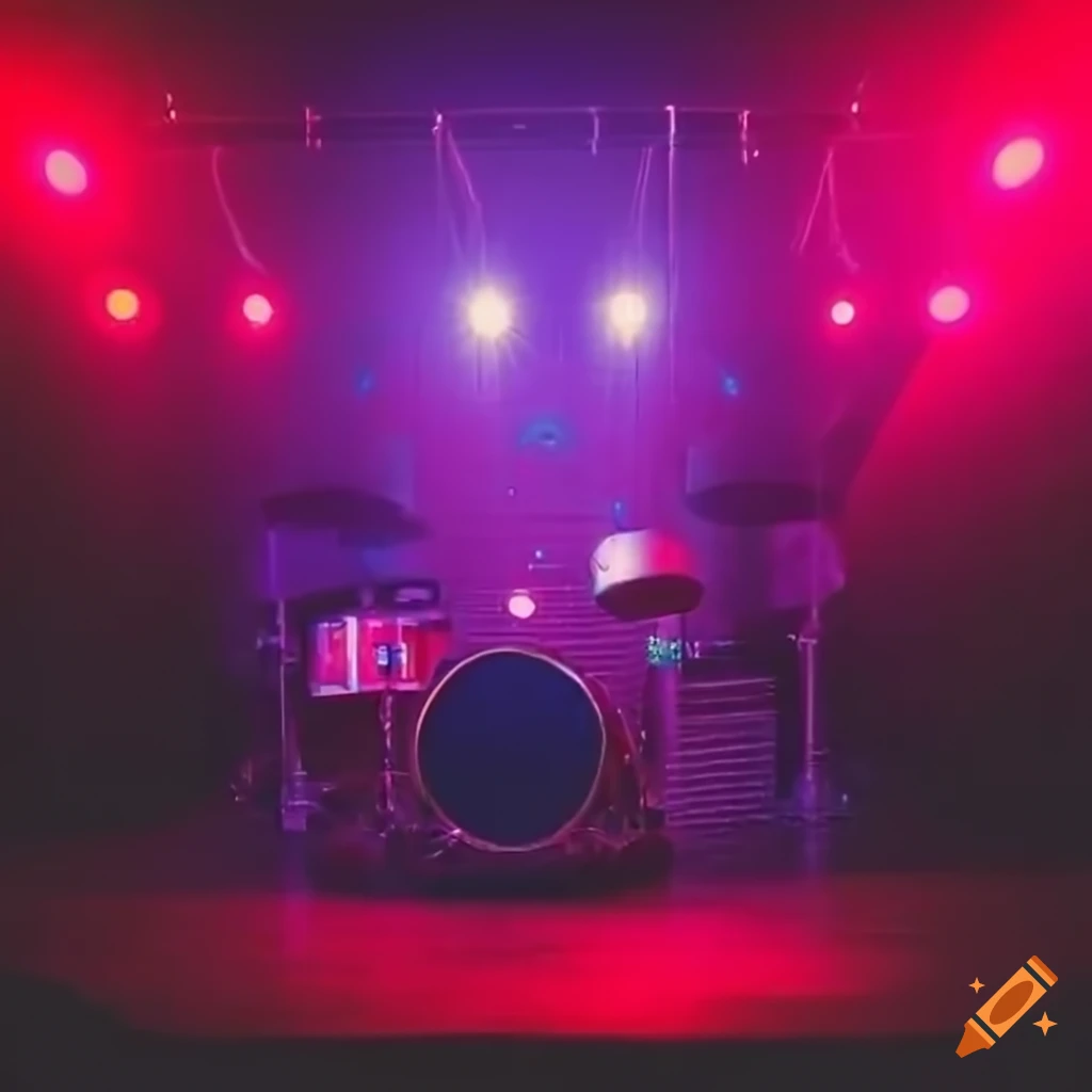 Retro singing stage with red lights and microphone on Craiyon