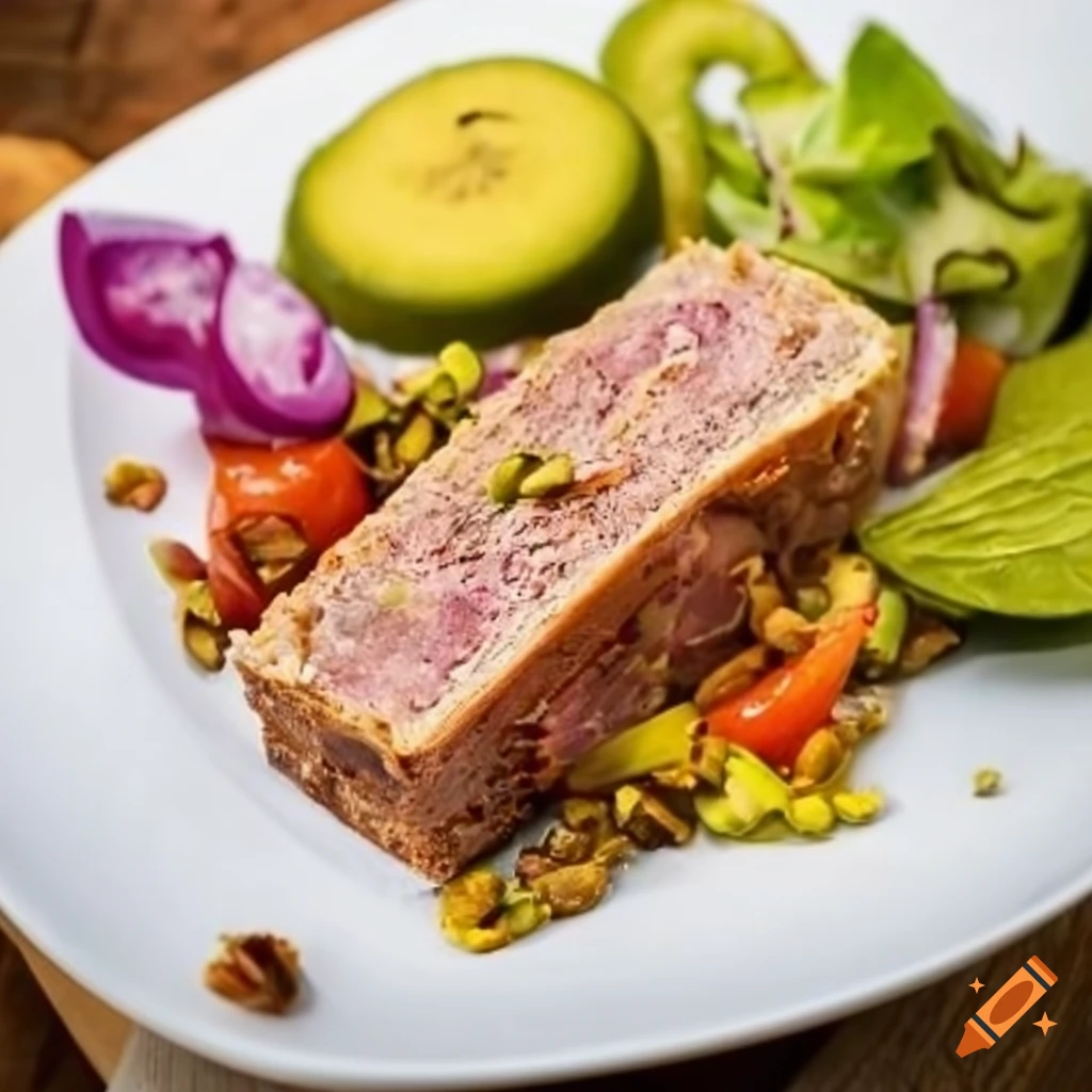 Slice of country terrine with bacon and pistachios on Craiyon