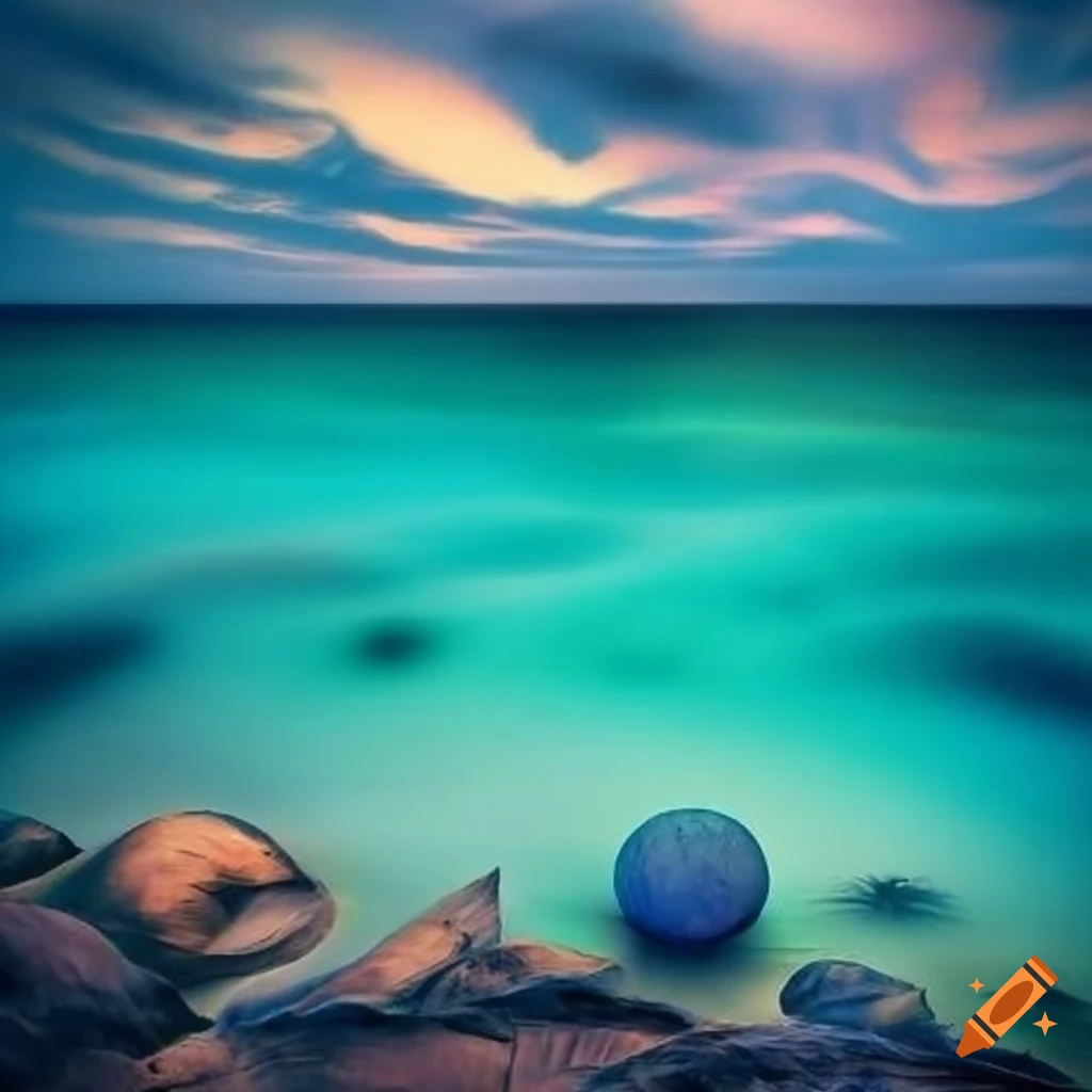 Surrealist landscape with colorful beach trees and vibrant waves on Craiyon