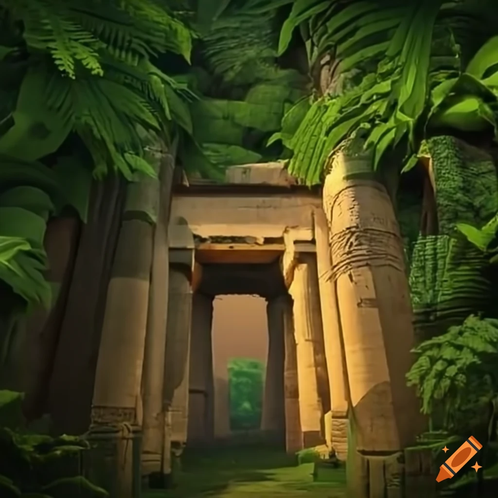 Ancient egyptian temple in a green landscape on Craiyon