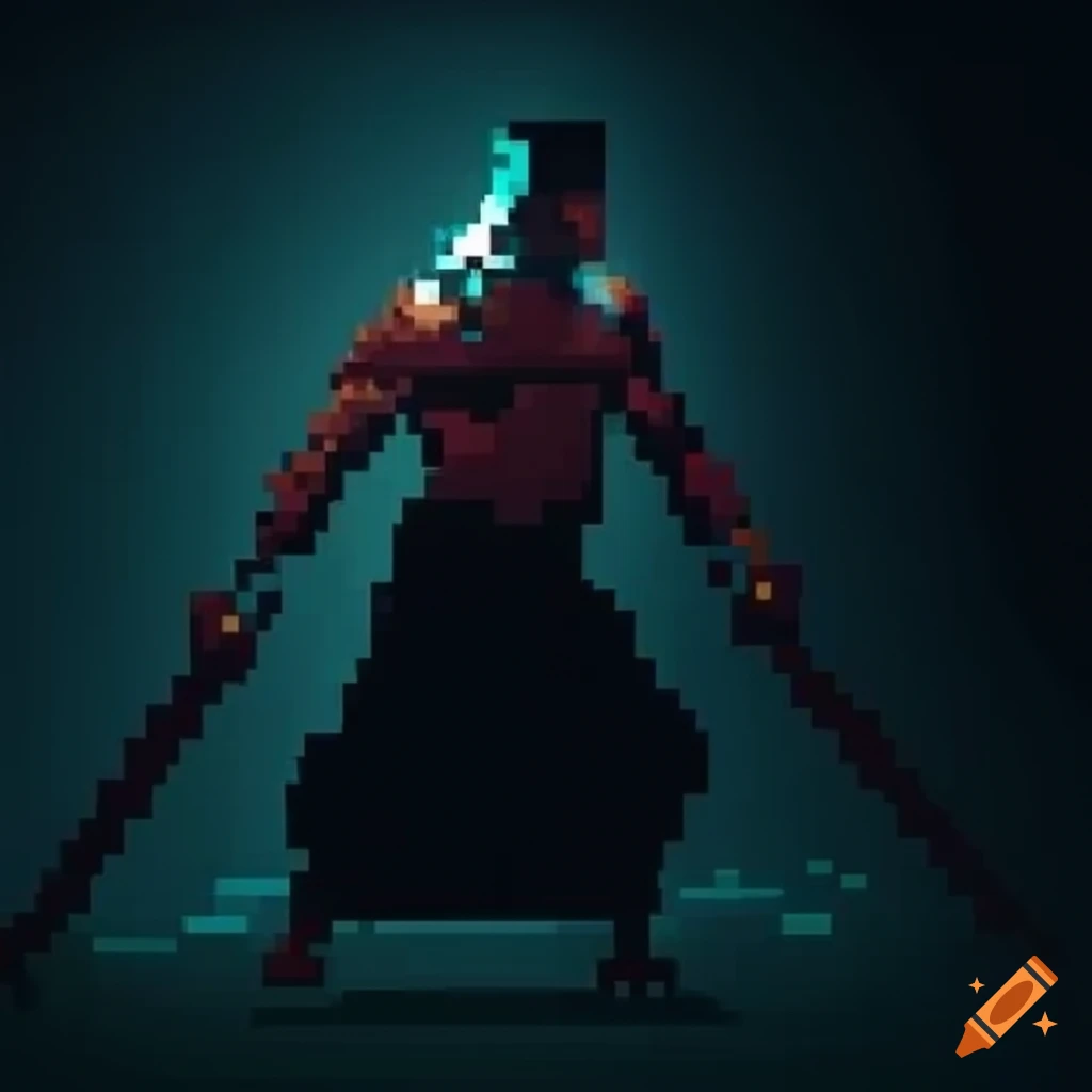 Pixel art of a man wielding a sword