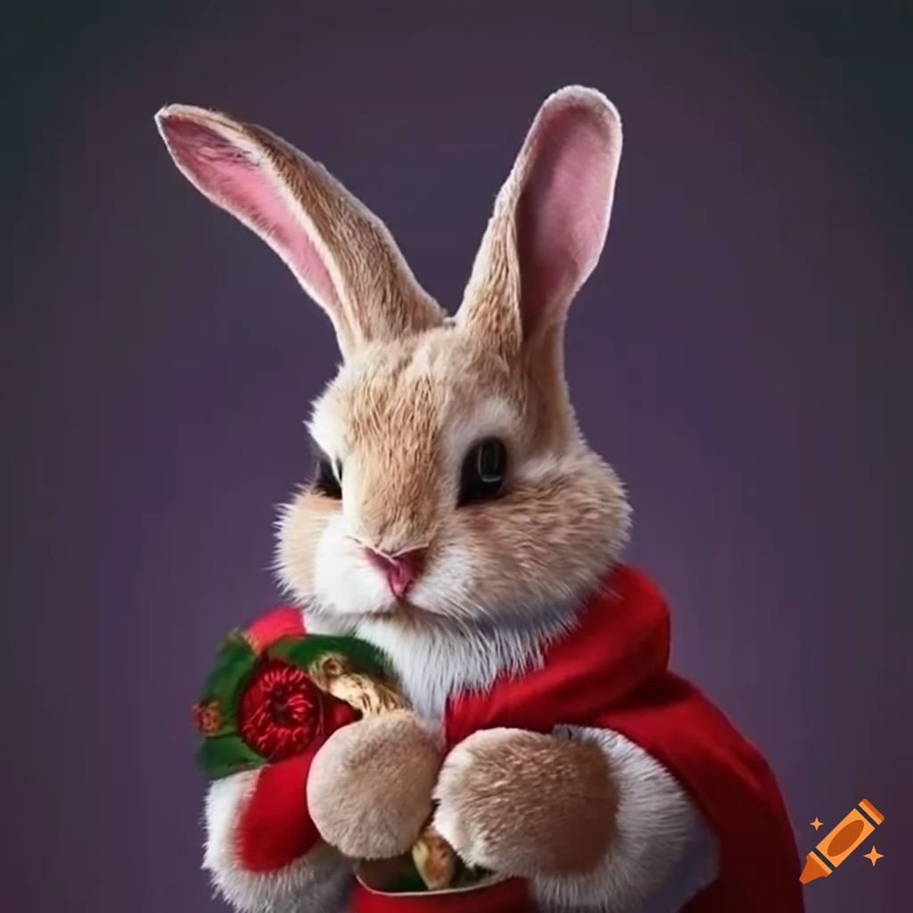 Rabbit holding a wine bottle with grape-themed background on Craiyon