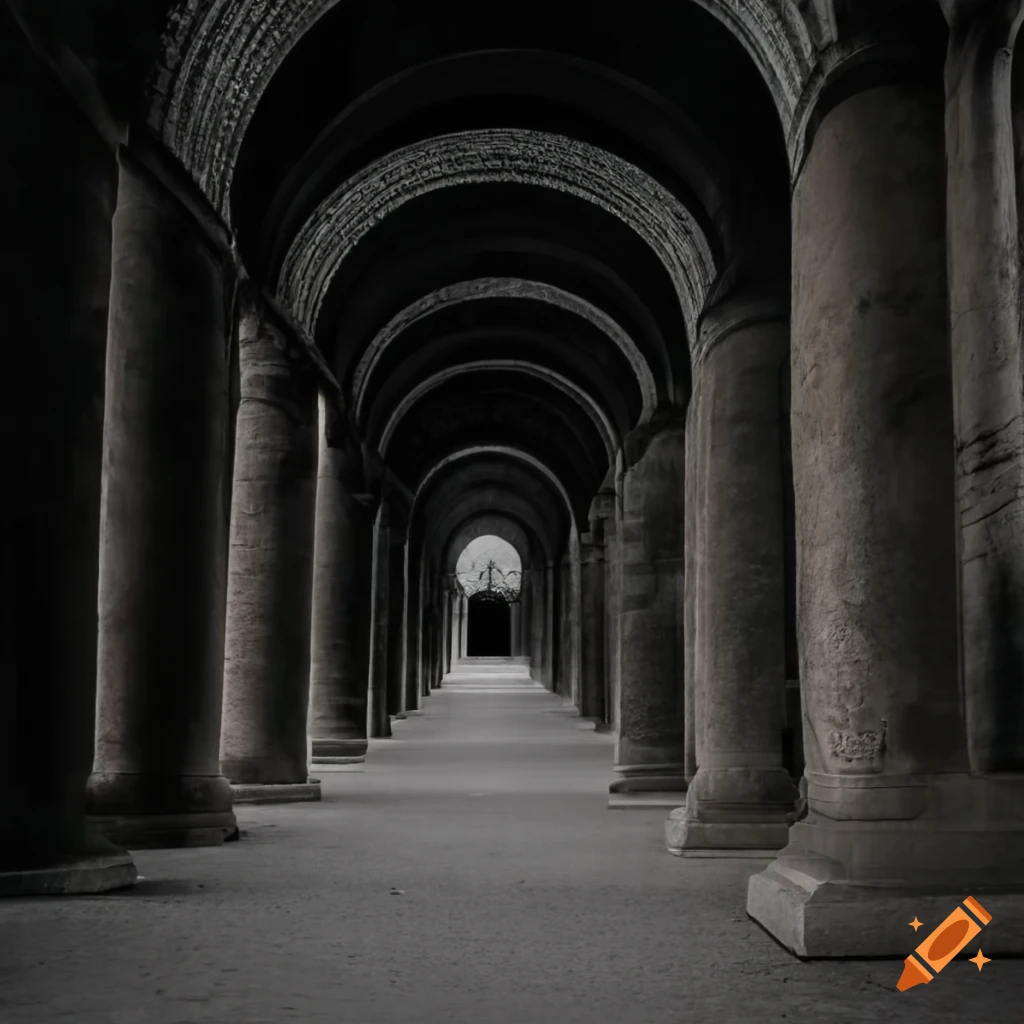 Artistic view of curved stone columns